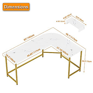 Weehom L Shaped Computer Desk with Monitor Stand, Reversible Corner Desk for Home Office, Modern PC Workstation Study Writing Table(White and Gold)
