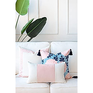 Hofdeco Coastal Patio Indoor Outdoor Lumbar Pillow Cover ONLY for Backyard, Couch, Sofa, Velvet Pink Wide Striped, 12"x20"