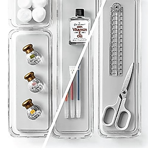 BINO | 4-Piece Drawer Organizer Bin Set - Grey, Small | THE MODULAR+ | Multi-Purpose Storage | Soft-Grip Lining and Non-Slip Rubber Feet | Durable | BPA-Free | Desk Drawer Organizer | Vanity Organizer