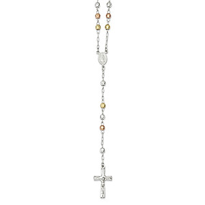 Sonia Jewels 925 Sterling Silver Rosary Textured Tri-color Beads Pendant Necklace Charm Chain 26"
