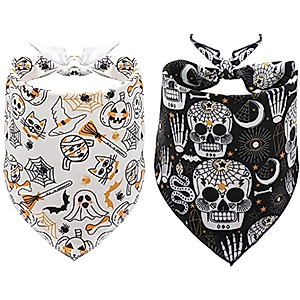 2 Pack Dog Halloween Bandana - Triangle Reversible Pet Scarf for Dogs, Adjustable Holiday Dog Bandanas for Small Medium Large Dogs Pets