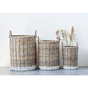 Creative Co-Op Beige Rattan White Dipped Base & Handles (Set of 3 Sizes) Baskets