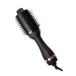 FoxyBae Hair Dryer Brush - 60mm, Rose Gold-Black, Ceramic, Tourmaline, for All Hair Types, Salon-Grade, with Nylon and Boar Bristles, Hot Air Brush and Volumizer in One, 3 Temperature Settings