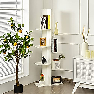 Tangkula 8 Shelf Bookshelf, Wooden Tree Bookcase with 8 Book Shelf, 20”L x 8”W x 55.5”H, Freestanding 8 Tier Storage Display Shelf with Anti-toppling, Corner Shelf for Living Room Home Office (White)
