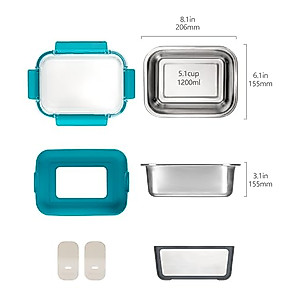 Stainless Steel Lunch Box with Silicone Sleeve/Bento Box/Food Storage Containers-Leak-Proof,Reusable and Microwavable-Ideal for Work & Travel-On-the-Go Meal Prep - Dishwasher Safe-1200ml/41Oz