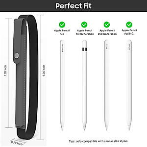 MoKo Pencil Holder for Apple Pencil Pro, Apple Pencil 1st/2nd Generation, Apple Pencil (USB-C), PU Leather iPad Pencil Sleeve Pouch with Buckle & Elastic Band Attach to iPad Case - Space Gray