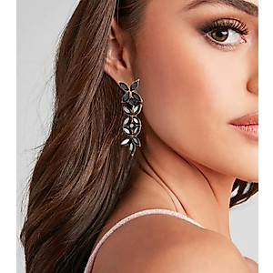 Black Rhinestone Dangle Earrings Elegant Marquise Crystal Cluster Drop Earrings for Women Cocktail Costume