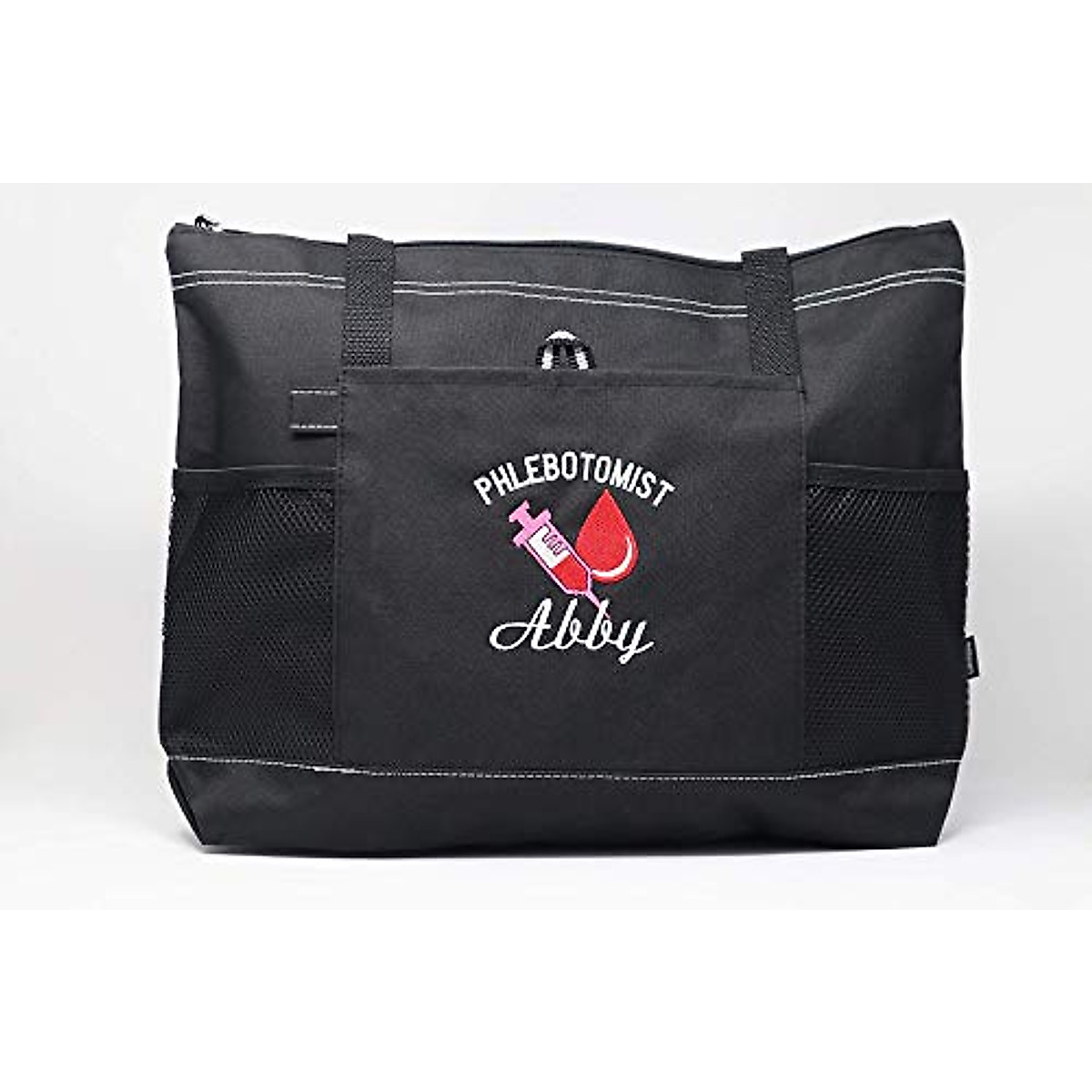 Phlebotomist Personalized Tote Bag with Mesh Pockets, Front Pocket, Zippered Closure