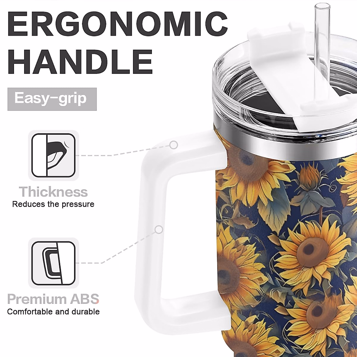 Catygift - Sunflower Style - Personalized Customized 40oz Tumbler - Camping Gift For Him, Her 40oz Tumbler With Handle Gift Ideas Handle Can Change Color