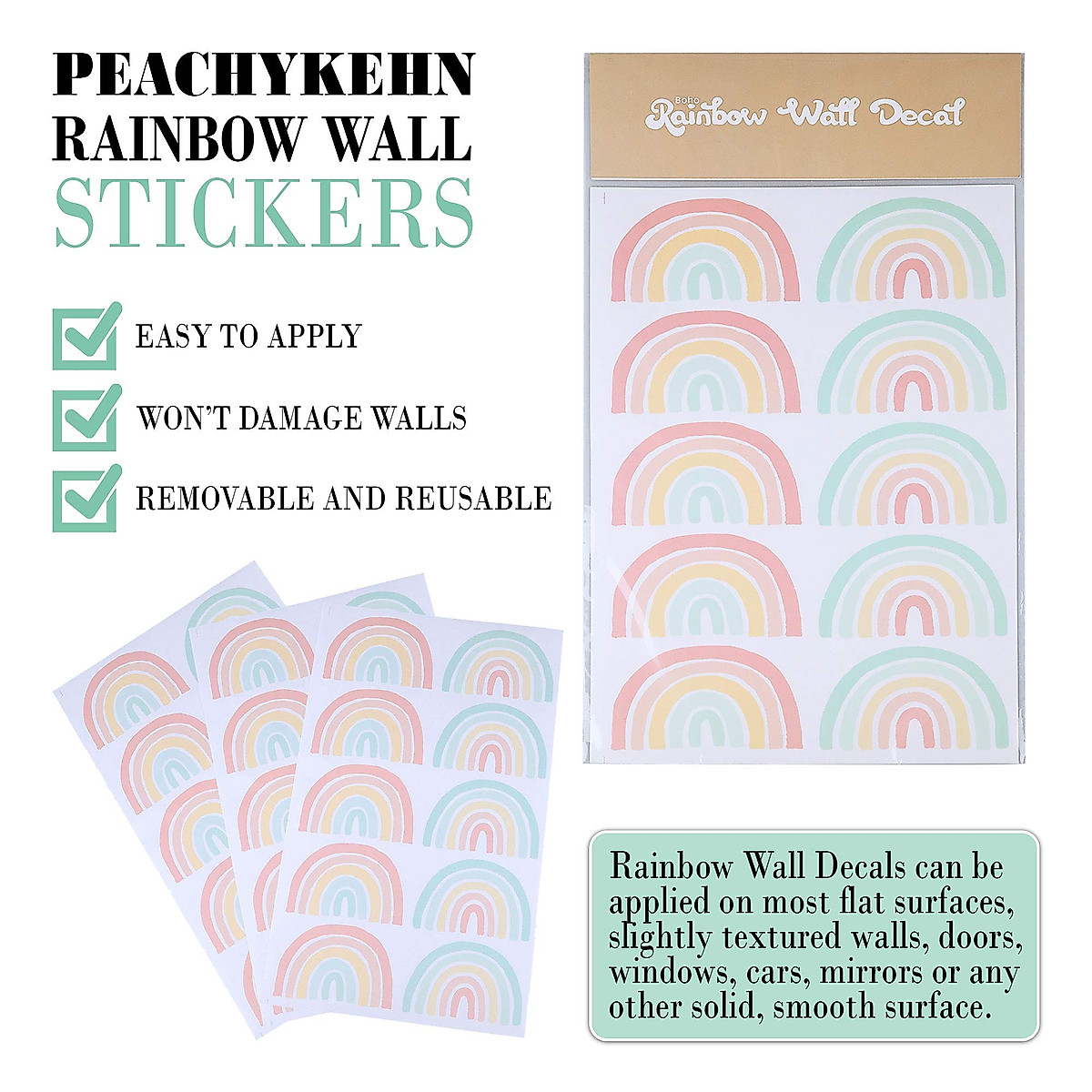 Rainbow Wall Decal | Nursery Decor | Kids Wall Sticker | Muted Boho Rainbow | Watercolor Rainbow Wall Sticker