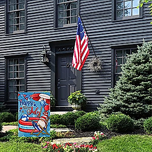 Hzppyz Happy 4th of July Gnome USA Garden Flag, America Patriotic Decorative Yard Outdoor Small Decor, American Memorial Day Home Outside 12x18