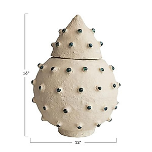 Creative Co-Op Organically Shaped Paper Mache Container with Lid and Marble Dot Design, Ivory Décor