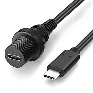 OBVIS USB Type C 3.1 Male to Female Flush Mount Cable Waterproof Kit Accessories Car Dash Panel Mount Adapter Converter Extension Extender for Car Boat Motorcycle Motorbike 1 Feet 30 cm