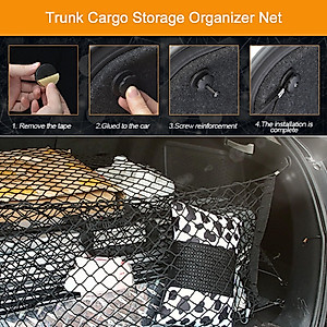 QODOLSI 1 PC Car Trunk Luggage Net, 3.6Ft x 1.3Ft Adjustable Elastic Truck Cargo Storage Net with Installation Tool, Universal Vehicle Organizer Accessories for SUVs Cars RVs Trailer (Black)