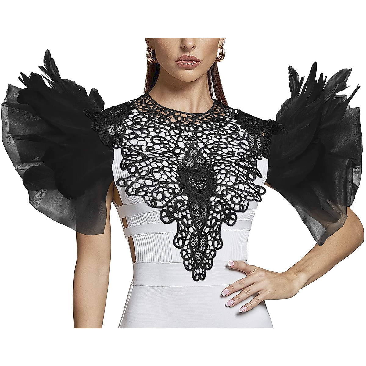 HOMELEX Shoulder Pad with Feathers Wings Halloween Feather Harness Carnival Costumes for Women Masquerade Raven Costume