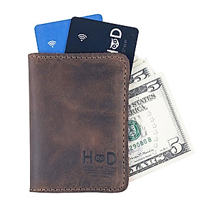 Hide & Drink, Bifold Wallet, Slim Card Holder, Minimalist Traveler Wallet, Vintage Front Pocket Wallet, Full Grain Leather, Handmade, Bourbon Brown