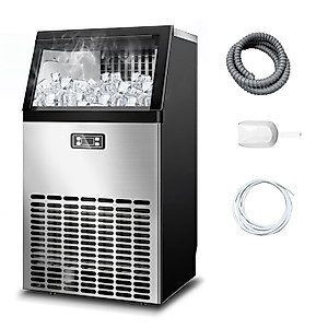 DOGHLY 120lbs/24H Commercial Ice Maker,48 Cubes/11mins, 33lbs Ice Storage Capacity, Counter Ice Maker Self Cleaning, 24 Hour Timer Stainless Steel Freestanding Ice Maker Machine (120lbs/day)