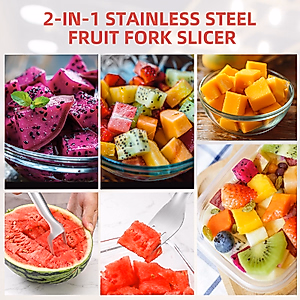 2-in-1 Stainless Steel Watermelon Fork Slicer Cutter - 2PC Double Pack, 2024 Upgrade, Dual Head Fruit Fork Slicer for Effortless Summer Fruit Cutting at Home, Parties, and Camping