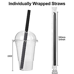RENYIH 400 Pcs Black Boba Straws Jumbo Smoothie Straws,Individually Wrapped Disposable Plastic Large Wide-mouthed Milkshake Drinking Straws(0.43" Wide X 9.45" Long)