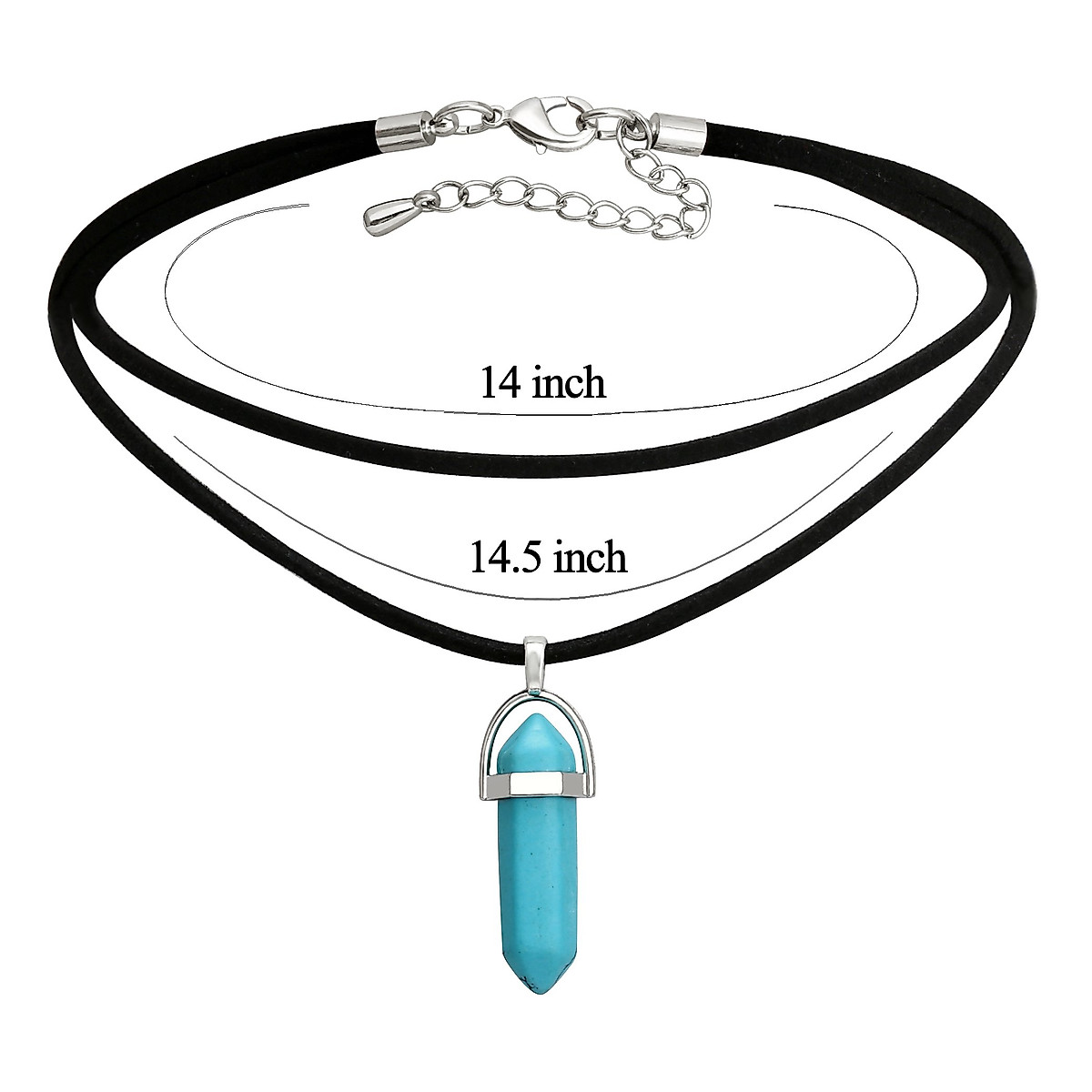 Aobei Pearl 5PCS Hexagonal Gemstone Pointed Reiki Chakra Pendant Necklace Genuine Leather Choker for Women 14''