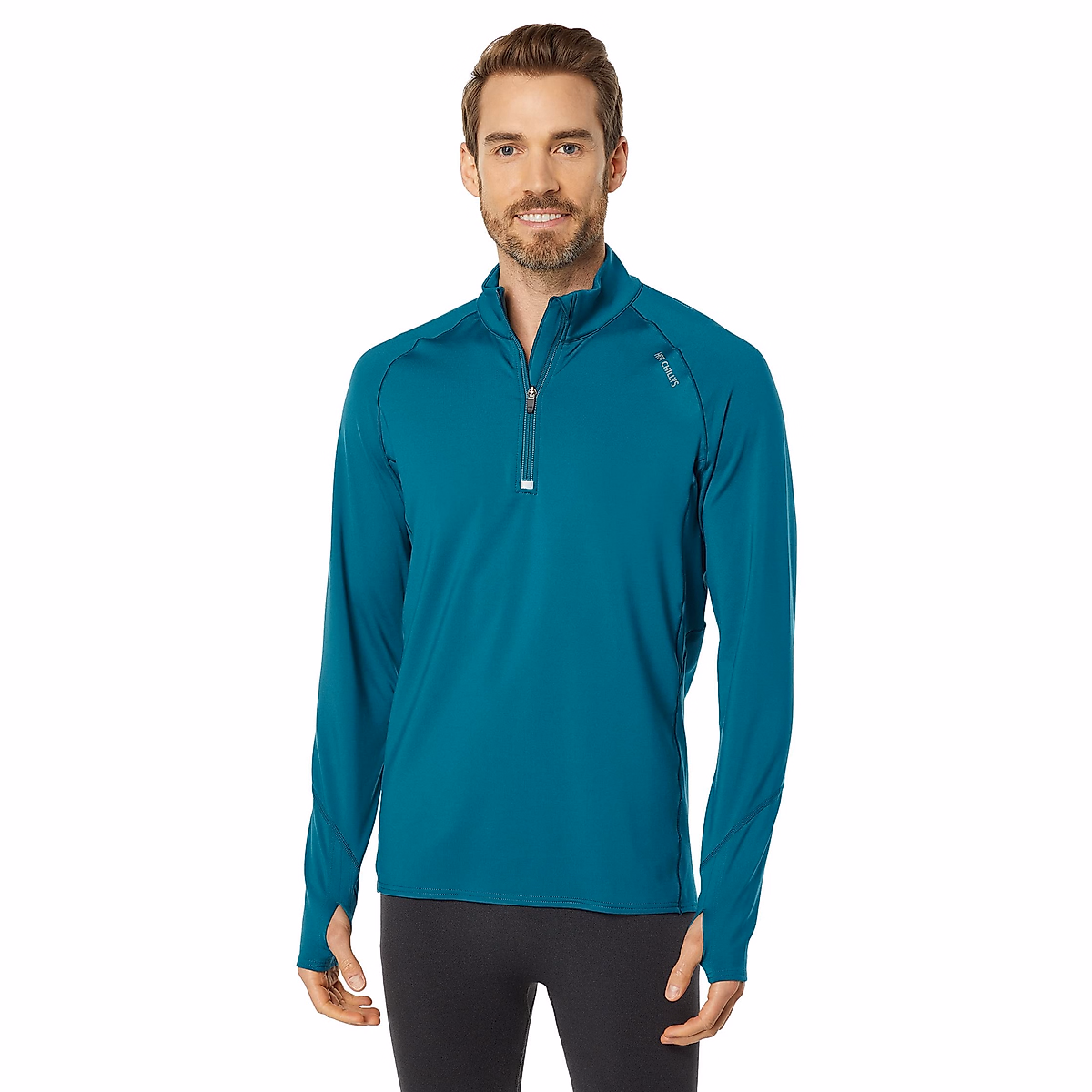 Hot Chillys Men's Micro Elite Chamois Zone Zip-T Midweight Body Fit Base Layer - Cross Country Blue, Large