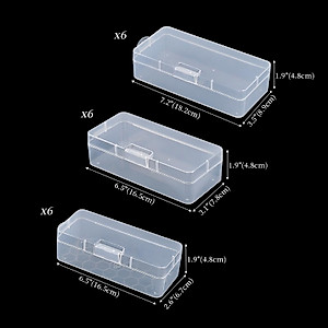 Tyminin 18 Packs Mixed Sizes Rectangular Clear Organizer, Plastic Storage Box Containers with Latching Lid for Small Items Beads Art Craft Jewelry Projects