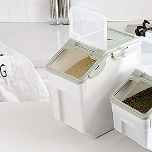 YXQ 25LB Large Flour Storage Container Bin ,2 Pack Airtight Plastic with Wheels Seal Locking Lid Dispenser Organizer Storage Bin with Measuring Cup & Scoop for Flour, Rice, Grain 50LBS Total