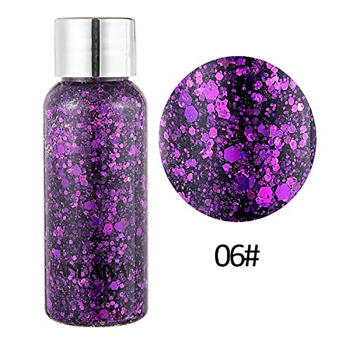 Mermaid Sequins Body Glitter Gel, Make Up Long Lasting Glitter for Body Face Hair Eyeshadow, Music Festival Party Carnival Long Lasting Face Glitter, No Glue Needed and Easy to Remove. (Purple)