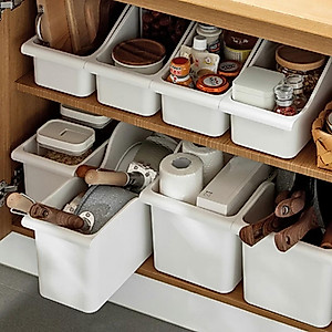 Typutomi Kitchen Cabinet Organizers and Storage, Plastic Pan Pot Holder Pot Cover Rack with Wheels Pantry Organizer Bathroom Storage Basket(White, M)