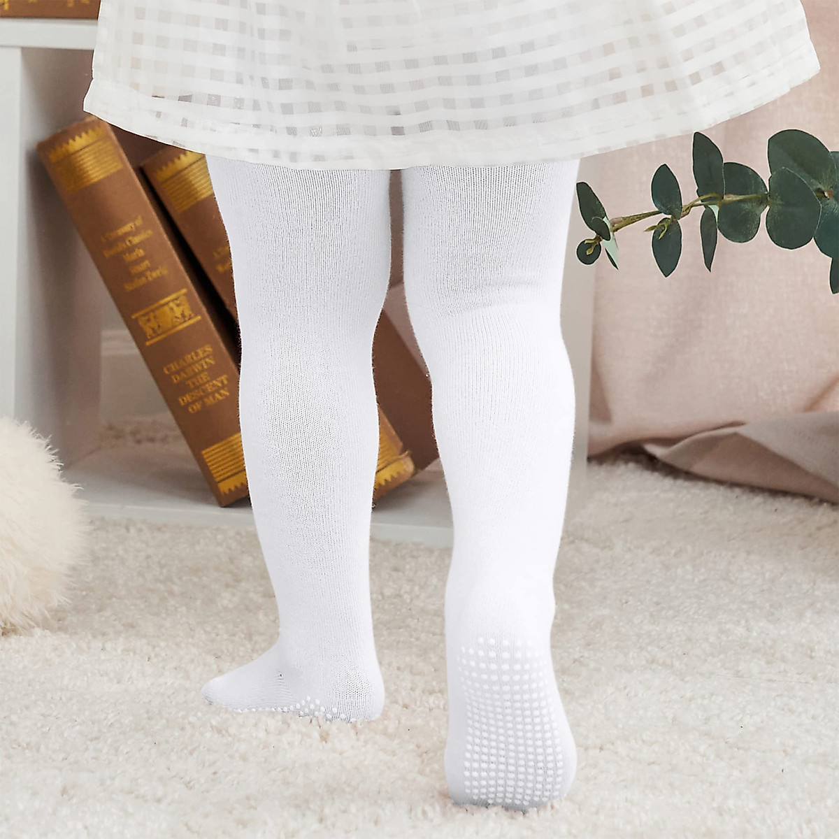 American Trends Baby Tights Non Slip Skid Baby Girl Tight Cable Knit Infant Leggings Toddler Stocking Pants 1 Pack White 6-12 Months