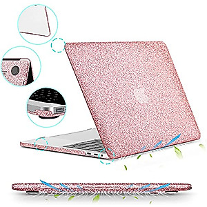 Anban Compatible with MacBook Air 13 inch Case 2021 2020 2019 2018 Release A2337 M1 A2179 A1932 with Touch ID, Glitter Leather Laptop Hard Shell Case with Keyboard Cover, Sparkle Hot Pink