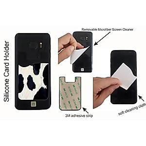 Black and White Cow Hide Design - Silicone 3M Adhesive Credit Card Stick-on Wallet Pouch for iPhone/Galaxy Android Phone Cases