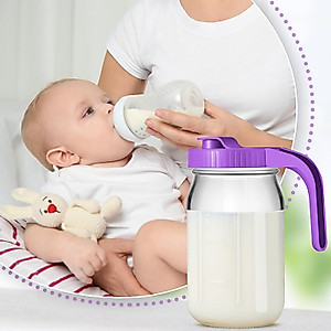 Baderke Breast Milk Pitcher for Fridge, Wide Mouth, 1 Quart (32 oz) Mason Jar with Lid, Heavy Duty Leak Proof Breastmilk Storage Container, Leak Proof, Sturdy Breast Milk Mixer Pitcher (Purple)