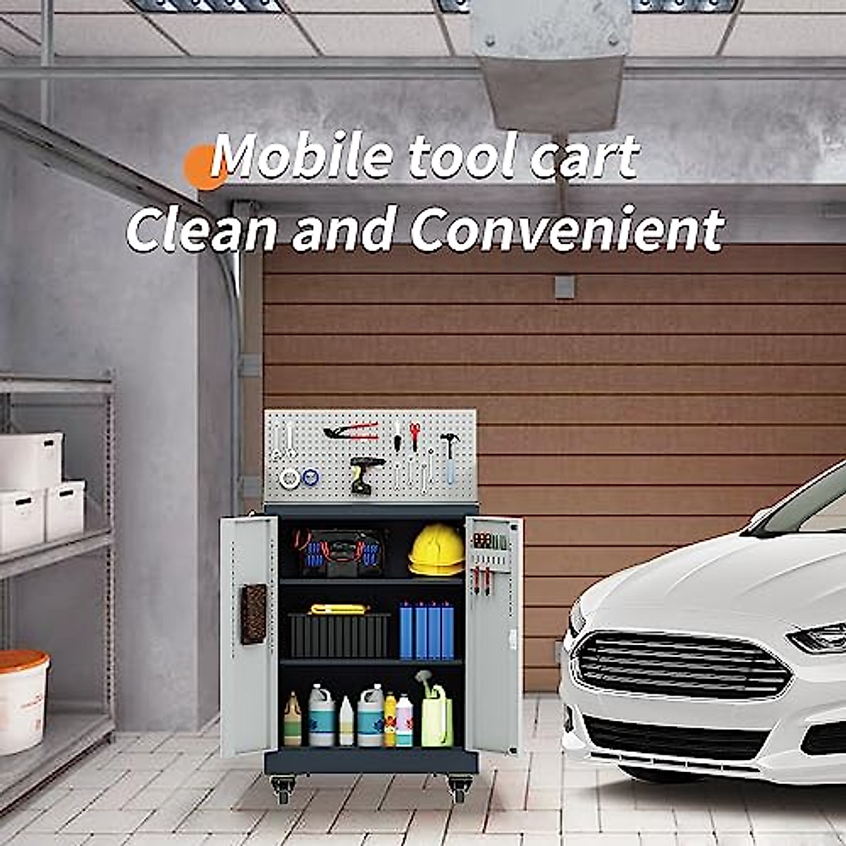 VCGGAIP Metal Storage Cabinet - Garage Storage Cabinet with 2 Doors and 4 Adjustable Shelves,Steel Lockable Garage Cabinets for Office,Home,Garage (Dark Gray and Light Gray, 43 Inch)