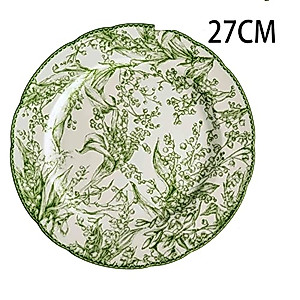 KOWMcp Dinner Plates Dining Plate with Green Flower Pattern Dining Plate for Household Dishes