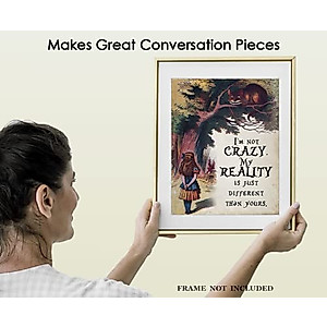 Inspirational Wall Art Poster: "I'm Not Crazy" Alice In Wonderland - 8x10 Unframed Motivational Wall Art & Positive Affirmations Wall Decor for Kids, Teen Girl, Boy & Office Decor for Men, Women