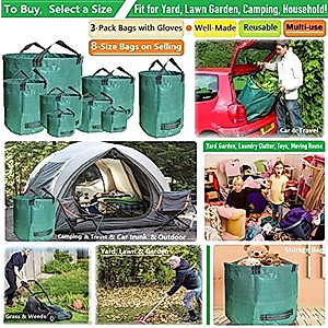 Standard 3-Pack 16 Gallons Home Garden Bags (D18, H15 inches) with Coated Gardening Gloves,Leaf Waste Bags,Patio Bag,Reusable Trash Can,Lawn Yard Waste Bags,Laundry Container with 4 handles