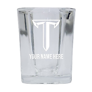 Personalized Customizable Troy University Etched Square Shot Glass 2 oz With Custom Name (1) Officially Licensed Collegiate Product