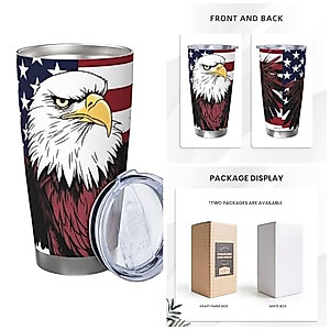 American National Flag with Eagle Tumbler with Lid and Straw 20oz Stainless Steel Car Cup for Hot and Cold Drinks, Double Wall Insulated Travel Coffee Mug Reusable Drink Thermos Cup Birthday Gifts