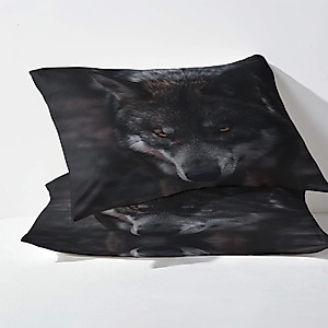Wolf Sheets Twin Size, Wolves Animal Bed Sheets, Patterned Bedding Sheets & Pillowcases 3 Piece Set - Soft Microfiber Deep Pocket Fitted Sheet & Flat Sheet & Pillow Case K6-&-254