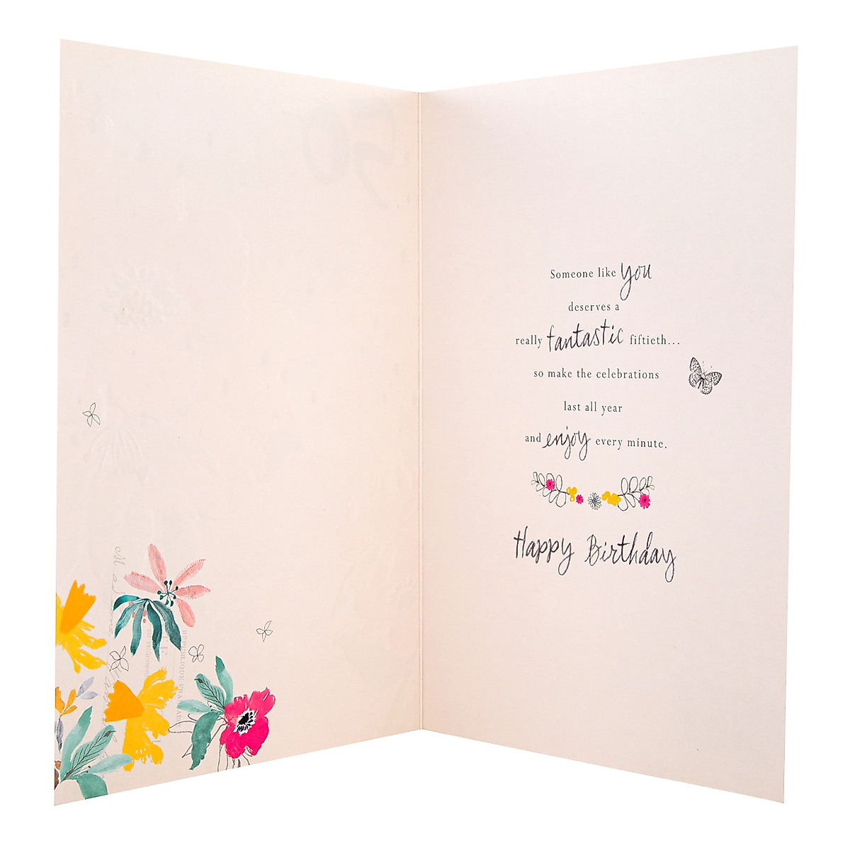 Hallmark 50th Birthday Card - Classic Embossed Floral Design