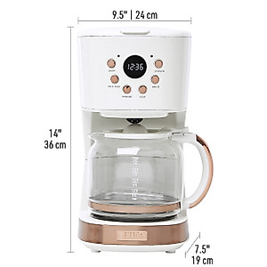 HADEN 75092 Heritage Innovative 12 Cup Capacity Programmable Vintage Retro Home Countertop Coffee Maker Machine with Glass Carafe, Ivory/Copper