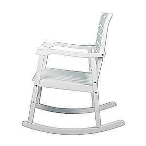 JONATHAN Y RCK101C Carey Modern Slat-Back 300-Lbs Support Acacia Wood Patio Outdoor Rocking Chair for Garden, Lawn, Backyard, Pool, Deck, Beach, Firepit, White