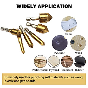 HTWORGRE Countersink Drill Bit, Baban Countersink Drill Bit Set 6 Pcs 1/4'' Hex Shank HSS 5 Flute Countersink 90 Degree Center Punch Tool Sets for Wood Quick Change Bit 6mm-19mm