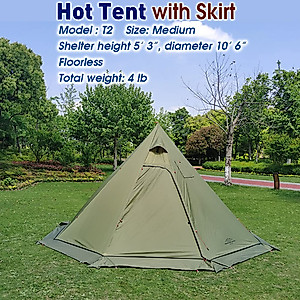 Tipi Hot Tent with Fire Retardant Stove Jack for Flue Pipes, 2 Person Lightweight, Teepee Tents for Family Team Outdoor Backpacking Camping Hiking (Olive)