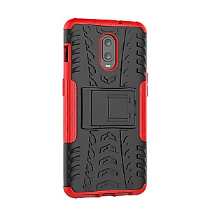 Phone Case for Oneplus 7 6T with Tempered Glass Screen Protector Cover and Stand Hard Rugged Hybrid Cell Accessories Oneplus6T A6013 Oneplus7 GM1900 One Plus6T 1+ Plus7 1 Plus 1plus Cases Black Red