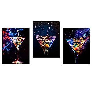 Biuteawal - 3 Piece Wall Art Colorful Sparkling Wine Pictures Painting on Canvas Wine Drinks Art Print for Party Decoration Modern Bar Pub Home Dining Room Wall Decor