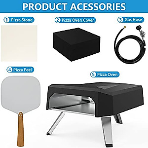 BBQration Portable Gas Pizza Oven-Outdoor Pizza Ovens with Pizza Stone, Gas Hose, Pizza Peel and Cover for Camping Outdoor Kitchen