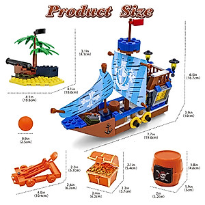 amireed Pirate Ship Toy, Pirate Ship Toys for Boys with 3 Minifigures, Treasure Island Toys, 235pcs Pirate Ship Toys for Kids Ages 6+ Indoor Birthday Party
