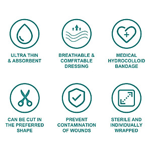 Hydrocolloid Adhesive Bandage, Hydrocolloid Wound Dressing Thin Type 4'' x 4'', Individually Sterile Packed Hydrocolloid Patches, Box of 10 Dressings